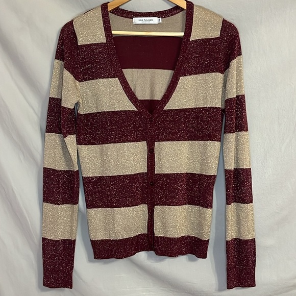 Iris Singer | Sweaters | Iris Singer Sparkly Maroon And Tan Stripe ...